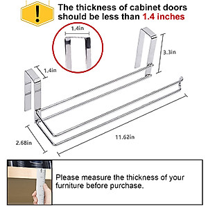 Luxsego Paper Towel Rack Under Cabinets, 1.4" Hanging & No Drilling Paper Towel Hanger for Kitchen Cabinets Bathroom Shelf, Stainless Steel, Double Support (Large)