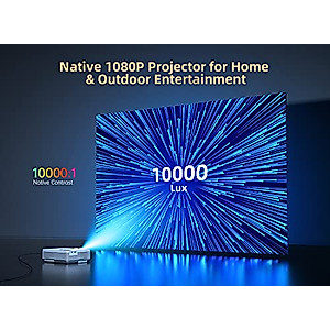 ALVAR Native 1080P Bluetooth Projector w/ 100'' Screen, 4K Supported, 10000 Lux & 400 ANSI Portable Outdoor Movie Projector w/ 60000 Hrs LED Lamp Life, Compatible with TV Stick, HDMI and USB