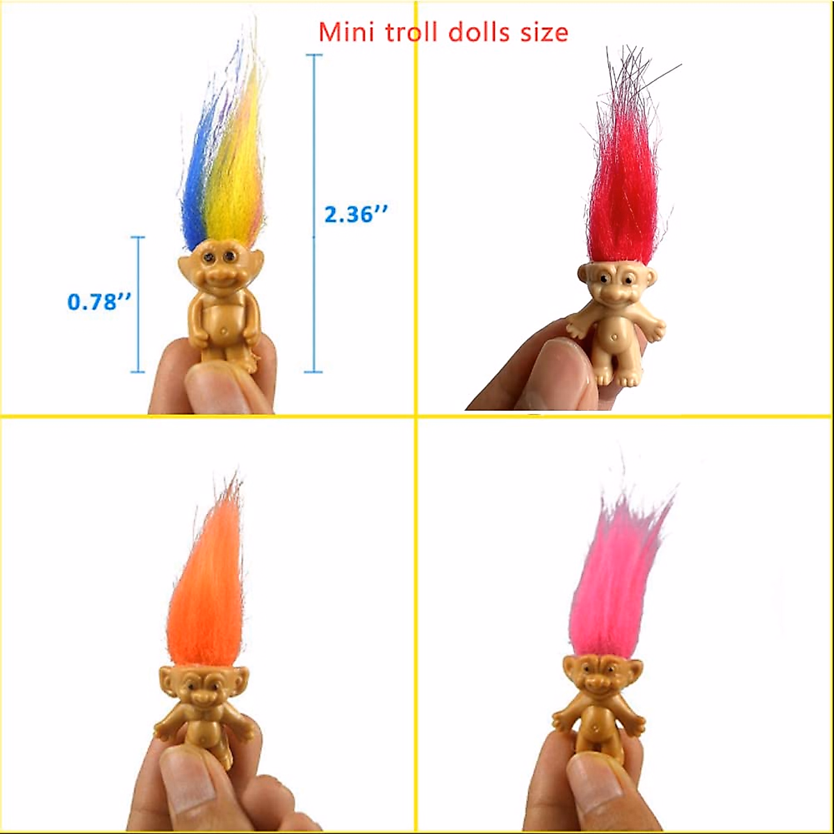 Yintlilocn 10PCS Mini Troll Dolls, PVC Vintage Trolls Lucky Doll Mini Action Figures 1.2" Cake Toppers Chromatic Adorable Cute Little Guys Collection, School Project, Arts Crafts, Party Favors
