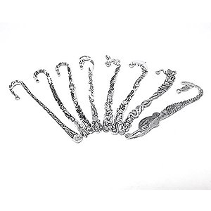 yueton 8pcs Mixed Pattern Antique Silver Metal Carved Hook Bookmarks