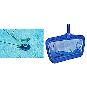 Poolmaster 28300 Big Sucker Swimming Pool Leaf Vacuum, Blue & Swimline Professional Heavy Duty Deep-Bag Pool Rake, Blue
