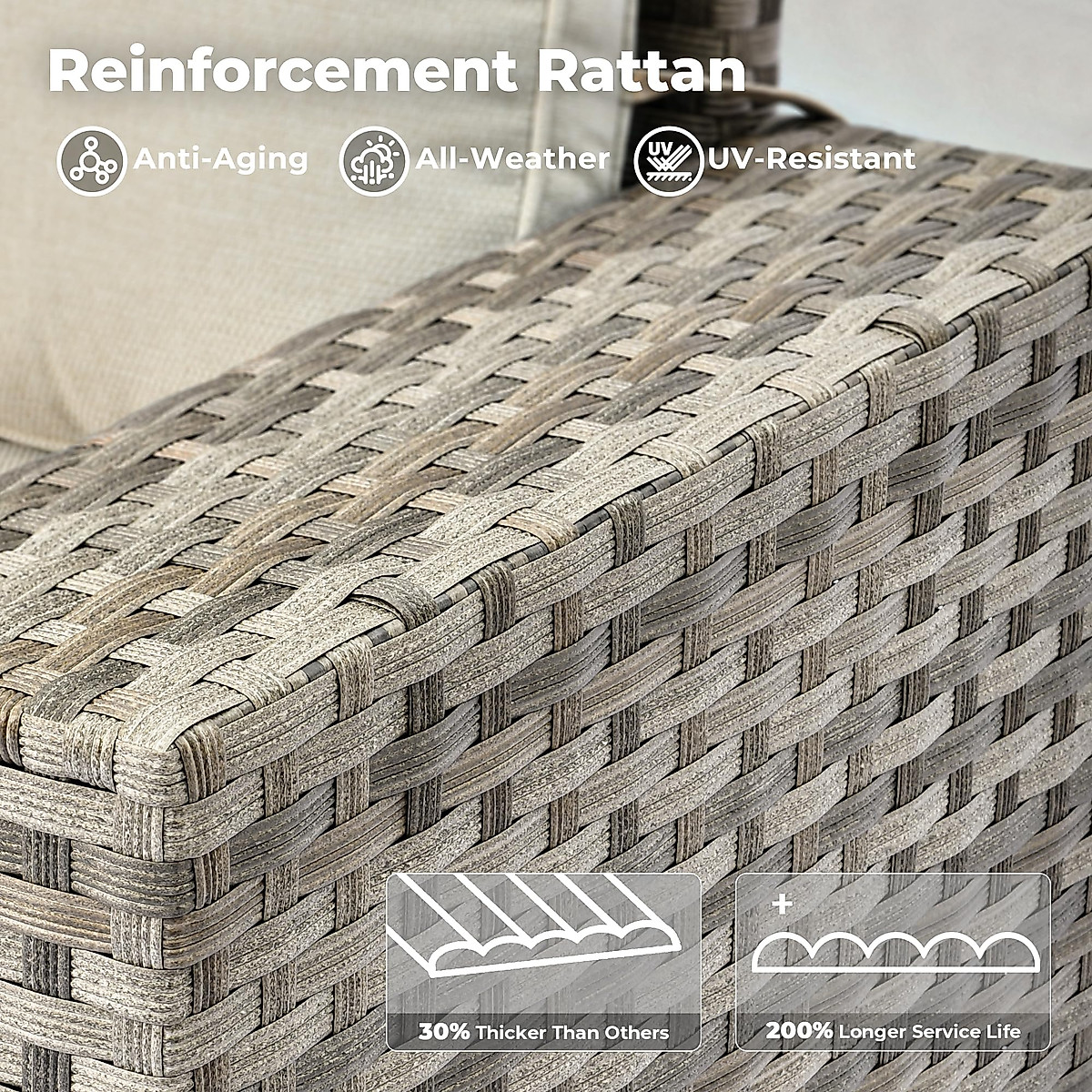 ovios Patio Furniture Set 6 Pieces Outdoor Sectional Sofa Set with Widened Armrest and Deep Seat, Modern Modular Wicker Rattan Conversation Set, Beige