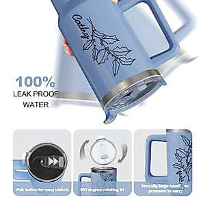 Personalized Gifts 40 Oz Tumbler with Handle and Straw Lid with Names and Birth Flower, Custom Stainless Steel Double Walled Vacuum Insulated Cup, Customized Photo Gifts for Women Men