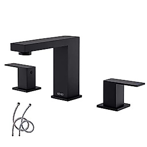 KENES Black Widespread Bathroom Faucet Matte Black 3 Hole Bathroom Sink Faucet 8-Inch, 2 Handle Bathroom Faucet Vanity Faucet with Lead-Free Supply Hose, KE-9050-2