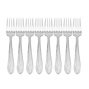 Pfaltzgraff Mirage Frost 45-Piece Stainless Steel Flatware Set with Serving Utensil Set and Metal Storage Caddy, Service for 8