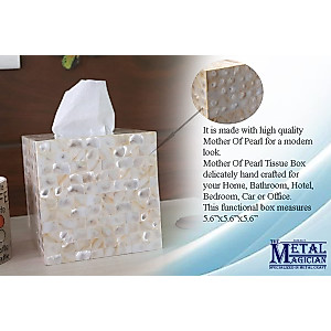 Square Tissue Holder – Decorative Tissue Box Cover is Finished in Beautiful Mother of Pearl by The Metal Magician