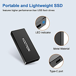 KOOTION 500GB External Portable SSD USB-C Solid State Flash Drive for Laptop/MacBook/Game Console, Mini Aluminum USB 3.1 External Hard Drive, Up to 540MB/s, Black, 500GB