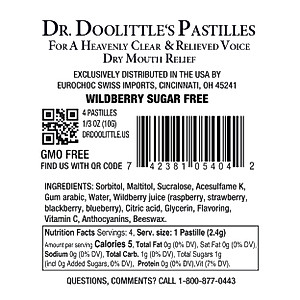 Dr. Doolittle’s Sugar Free Soft Fruit Pastilles for Voice and Throat, Wild Berries Flavor, Travel Size Bag,0.33 ounces approximately 4 Count Package, 20 Pack