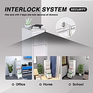 GangMei 4 Drawer Metal Vertical File Cabinet with Lock, Narrow Filing Cabinet with Hanging Letter/Legal/A4 Folders, Locking Steel Filing Cabinet for Home, Office, Assembly Required (White, 4 Drawers)