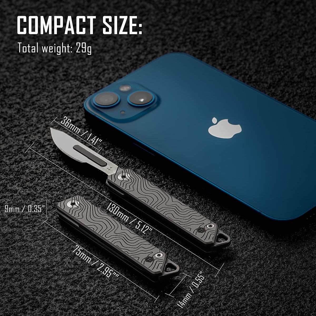 KeyUnity KK02 Titanium Flipper Pocket Knife, Quick Open Keychain Folding Knife with #24 Replaceable Blades for Everyday Carry (Suminagashi Pattern)