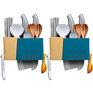2 Pcs Utensil Holder Cutlery Caddy Wall Mounted High Capacity for Home Kitchen Knife Fork Spoon Tableware Organisers yubin1993 (Color : Blue)
