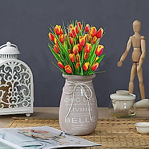 Guagb 8 Bundles Outdoor Artificial Tulips Fake Flowers UV Resistant Faux Plastic Greenery Shrubs Plants for Home Outside Garden Porch Window Farmhouse Decor (Orange)
