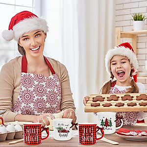 Whaline 4Pcs Christmas Mini Mugs with Plaid Ribbon Red Black Plaid Xmas Tree Truck Snowflake Mini Coffee Mug Merry Christmas Party Cups for Table Centerpieces Tiered Tray Decor Gifts