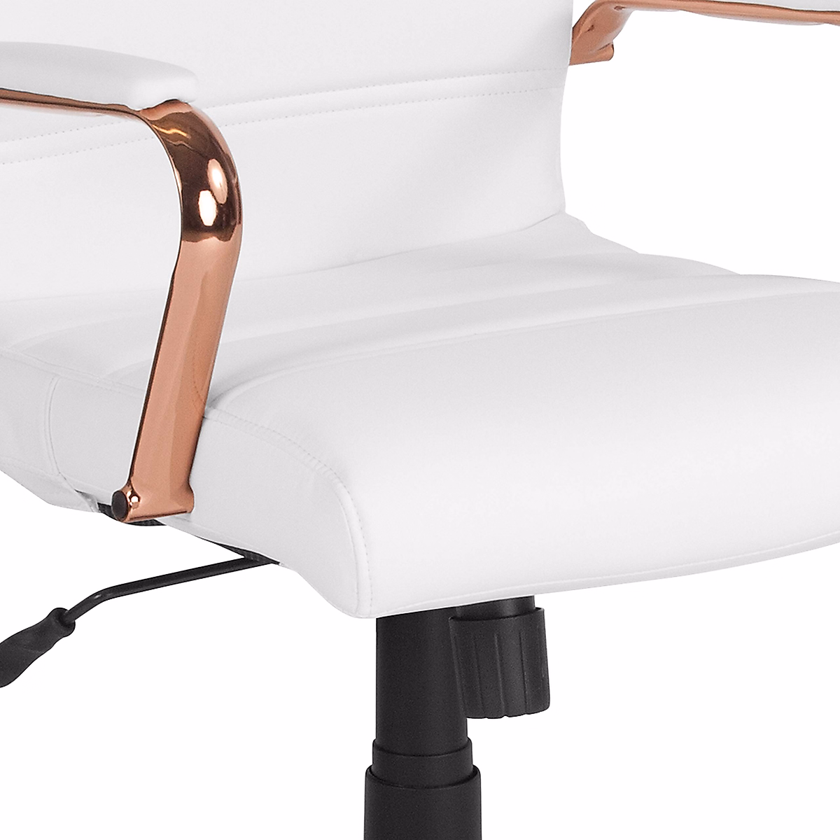 EMMA + OLIVER Mid-Back White LeatherSoft Executive Swivel Office Chair - Rose Gold Frame/Arms