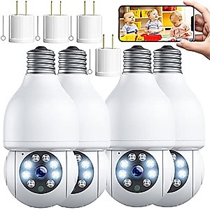 4 Pack Lightbulb Security Camera Wireless Outdoor, 1080P WiFi Light Socket Security Cameras Indoor, Lightbulb Camera WiFi Outdoor with Color Night Vision, Auto Motion Tracking, App Remote, 2-Way Talk