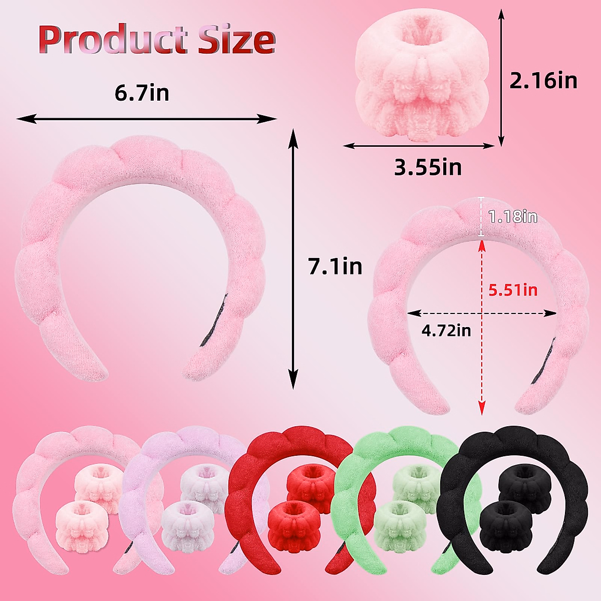 BLAAROOM Spa Headband Wrist Bands for Washing Face Puffy Skincare Headband Terry for Makeup Headband Hair Accessories for Women - Pink Set