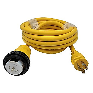 Parkworld 62176 Shore Power Adapter Generator 30A L14-30P Male to Marine 50A SS2-50R Female with Locking Ring (20FT)