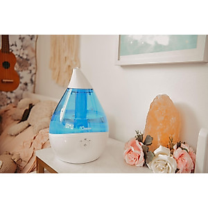 Crane Droplet Ultrasonic Small Air Humidifiers for Bedroom and Office, 0.5 Gallon Cool Mist Humidifier for Plants and Home, Humidifier Filters Optional, Blue and White