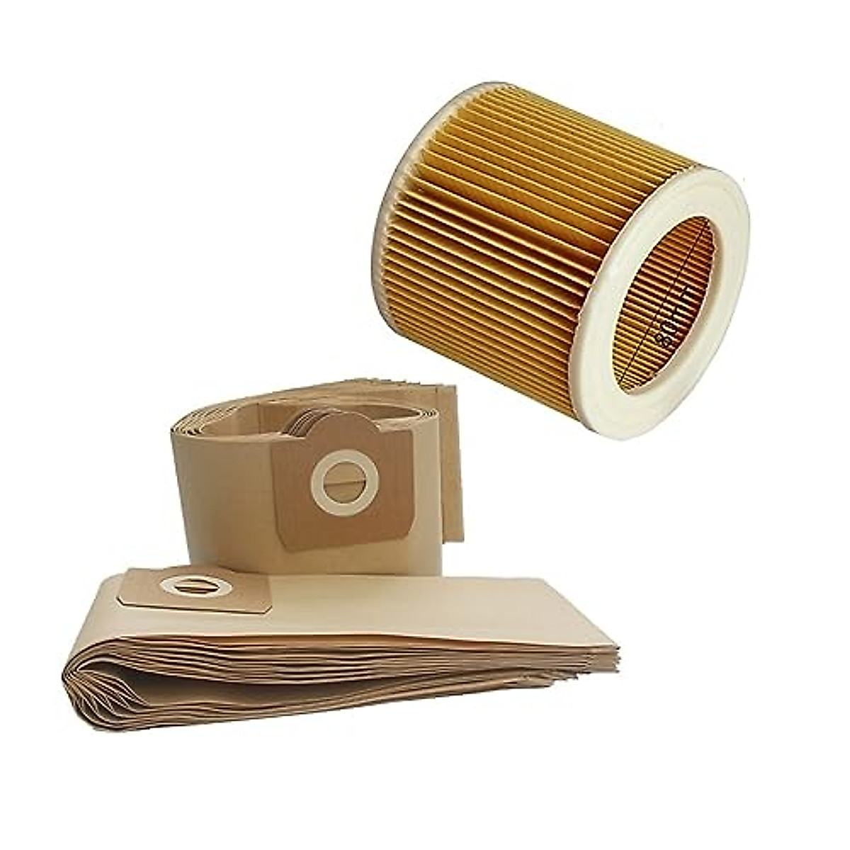McbeAn Hepa Filter Paper Dust Bags Replacement Fliters Accessories Compatible for Karcher WD3 WD3,200 WD,3300 MV3 WD3,500 Vacuum Cleaner Parts(Set G)