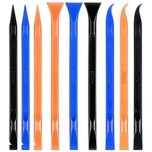 9 Pieces Plastic Scraper Tool, Non-Scratch Crevice Cleaning Tool Multi-Purpose Label Scraper for Cleaning Tight Spaces Kitchen Crevices Food Paint Dirt Sticker (Black Blue Orange)