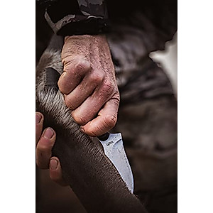 Old Timer 7.1in Full Tang Skinner Knife, 3.3in Clip Point Blade, Black Handle, Leather Sheath - For Hunting, Camping, Outdoors