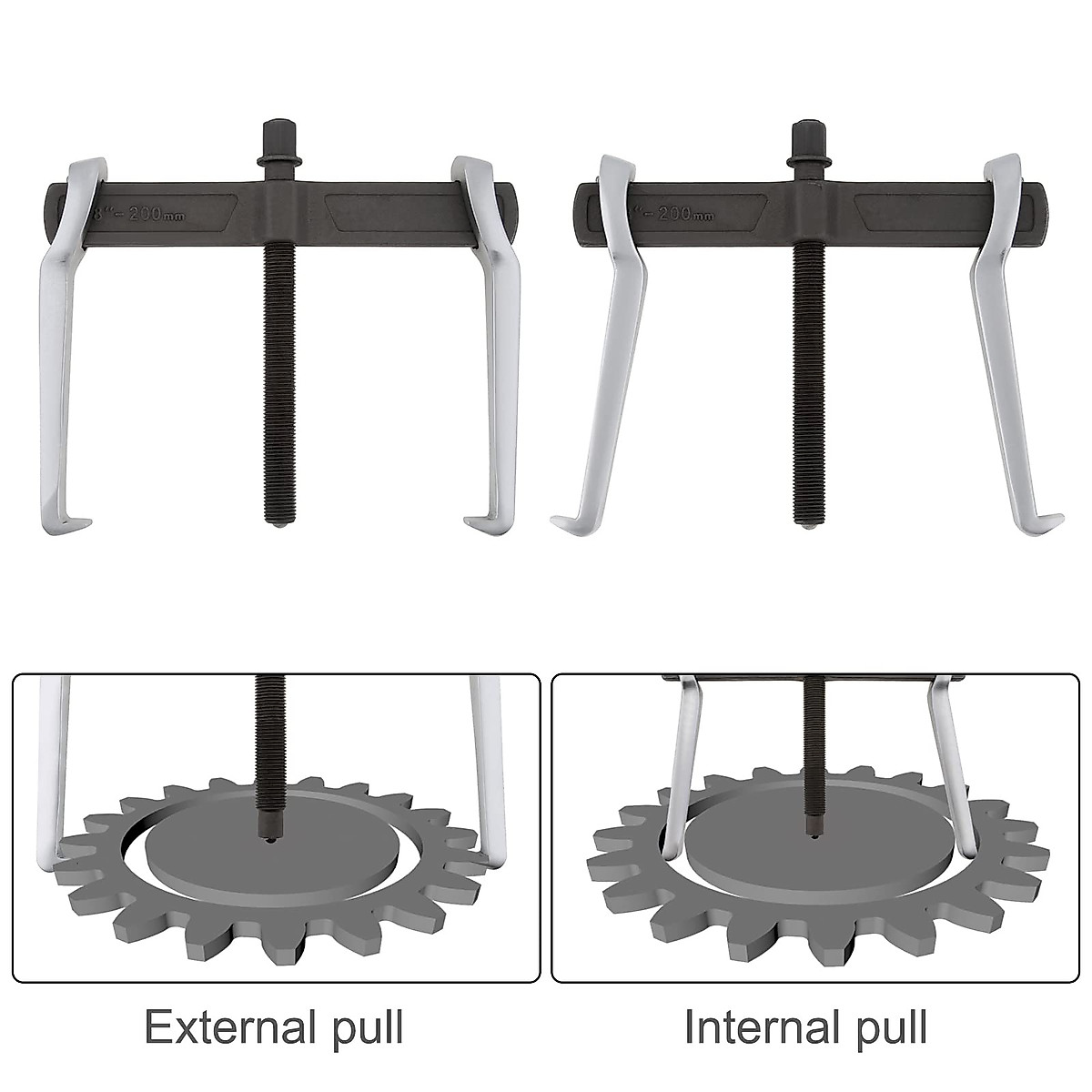 ChgImposs 8 Inch CR-V 2-Jaw Gear Puller, Adjustable Bearing Puller Gears, Reversible Removal Tool for External Internal Pulling, Single Hook Two Claws Puller Tool Separate Lifting Device