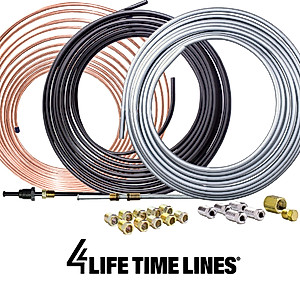4LIFETIMELINES - 1/4" x 25' True Copper-Nickel Alloy Non-Magnetic, Brake Line Tubing Coils and Fittings, 2 Complete Kits, Brake Line Roll and Fittings, Copper Nickel Tubing, Fuel Line Repair