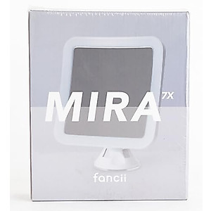 Fancii 7x LED Lighted Magnifying Makeup Mirror with Strong Suction - 6.5" wide, Natural Daylight, Cordless Portable Vanity Mirror with Lights (Square) - Mira 7