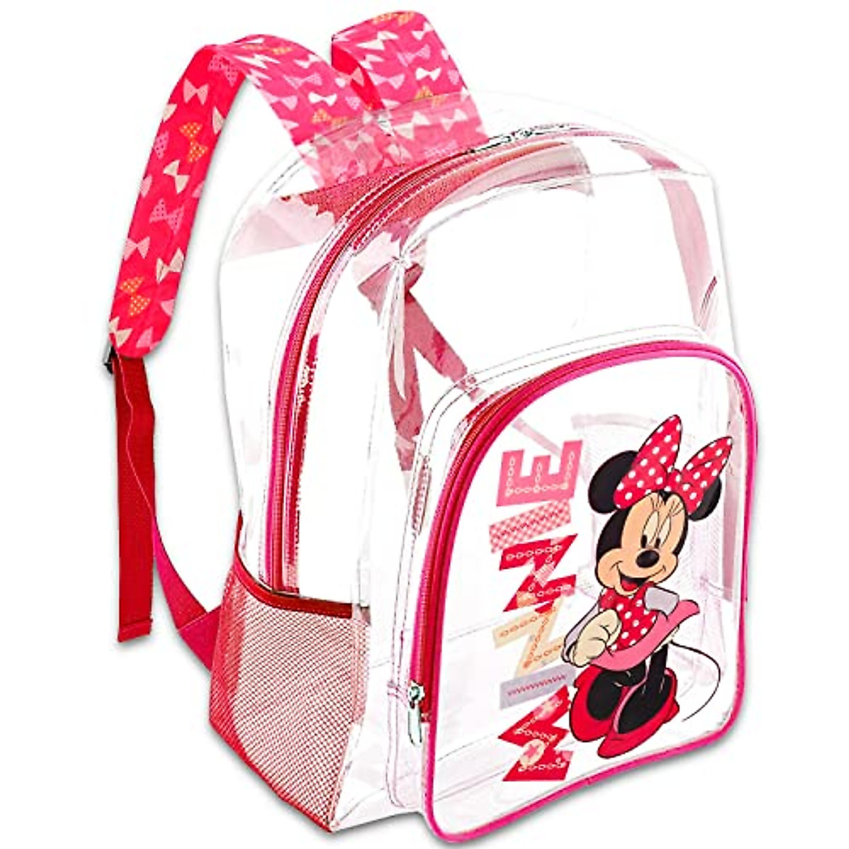 Fast Forward Minnie Clear Backpack - Bundle with Minnie Mouse Backpack for Girls 16 Inch, Minnie Stickers, More | Transparent Minnie Backpack for Kids School Supplies