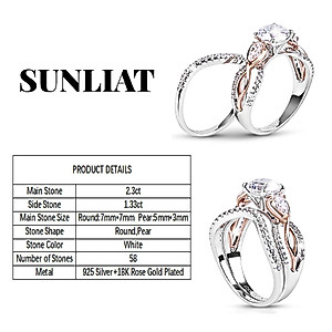 SUNLIAT Engagement Ring Bridal Sets for Women,925 Sterling Silver Rose Gold Plated Cubic Zirconia Wedding Band Ring Set, Promise Rings for Her Anniversary Rings Size 8.5