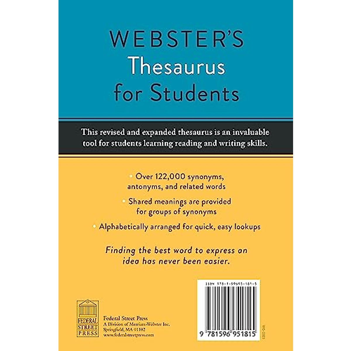 Webster's Thesaurus for Students, Fourth Edition, Newest Edition