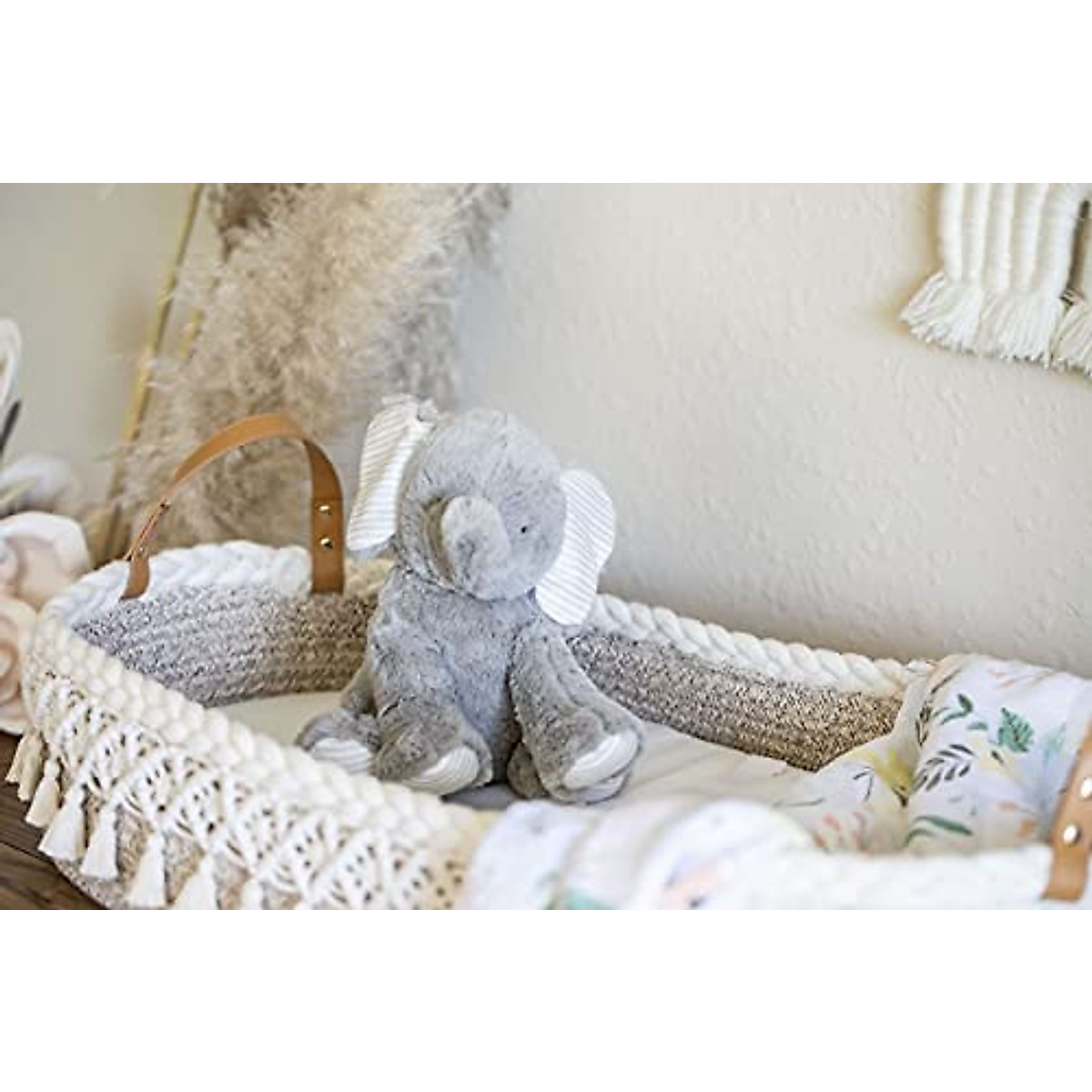 Aumterra Baby Changing Basket with Pad and Safety Straps - Luxury Macrame Design/Baby Moses Baskets/Boho Baby Decor/Baby Shower Gifts/Includes Diaper Caddy, Carry Bag and Waterproof Pad