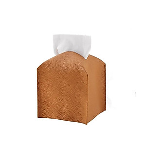 Tissue Box Cover Holder, Square with Bottom Belt PU Leather Decorative Organizer for Tabletop, Bathroom,Office (Color : Brown)