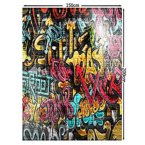 5x6.5ft Graffiti Backdrop 90s Hip Hop Letters Photo Colorful Brick Wall Mural Art Decoration Letterings Photography Background Studio Props KP-129