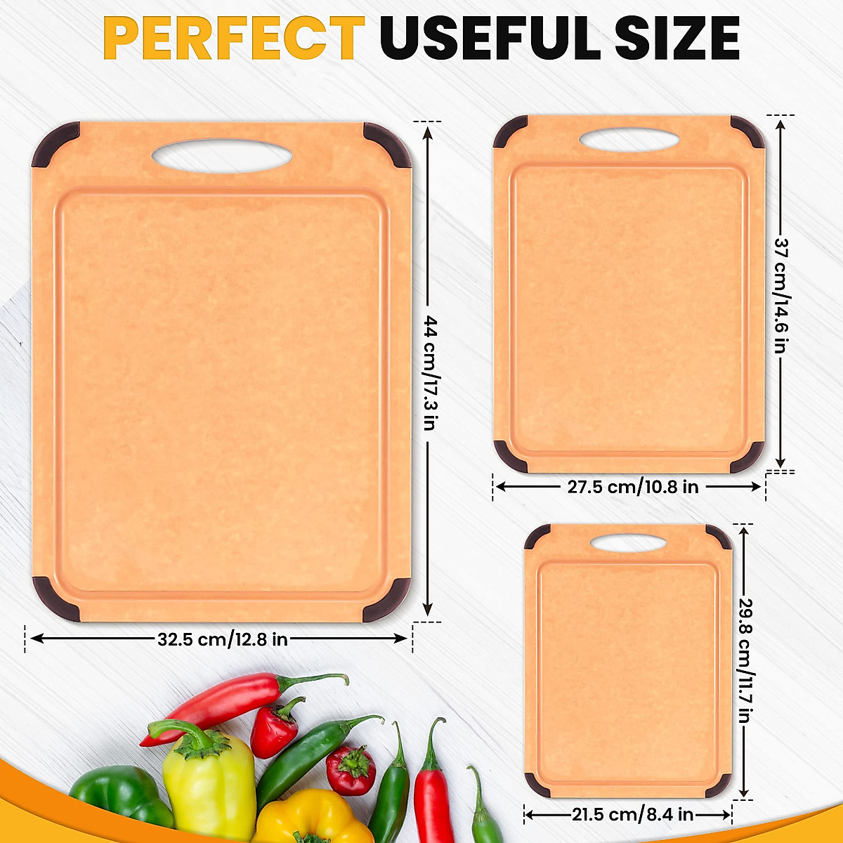 "Arco Design" Wood Fiber Cutting Boards | Extremely Durable | Non-Porous | Food and Dishwasher Safe | 100% Eco-Friendly (CSN Style | Set of 3 units (17.3" x 12.8" | 14.5" x 10.8" | 11.8" x 8.5"))