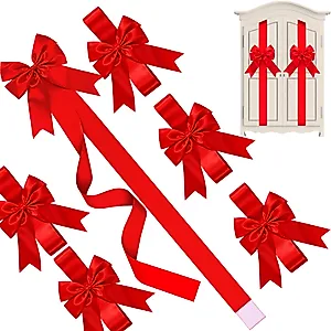 8 Pieces Christmas Cabinet Ribbons Bows Decorations Large Red Kitchen Cabinet Door Ribbons and Bows for Christmas Party Supplies