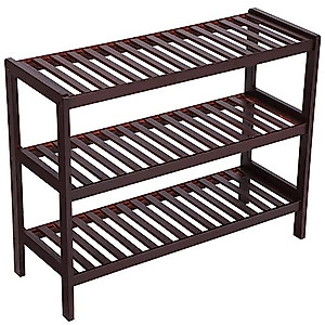 SONGMICS Bamboo Shoe Rack Bench, 3-Tier Shoe Organizer，Utility Storage Shelf Rack, Storage Shelf, 3-Shelf Shelving Unit,for Entryway Hallway Bathroom Living Room and Corridor Brown