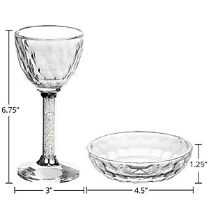 BOKER-TOV SHALOM Crystal Kiddush Cup Set - Premium Kiddush Wine Cup and Saucer for Shabbat, Havdalah, Passover - Judaica Shabbos and Holiday Gift (Clear Gemstones)