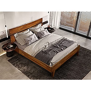 Acacia Aurora 14 Inch Wood Platform Bed, Bed Frame with Headboard, Queen Size, Caramel