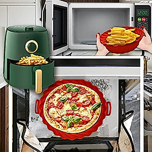 HoazHoald 2Pcs Air Fryer Silicone Liners Pot 8.5IN Round Reusable Air Fryer Oven Basket Accessories Replacement of Flammable Parchment Liner Paper Food Safe Easy Clean Fit 5QT or Bigger Air Fryer Oven