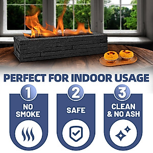 Poolergetic Indoor Tabletop Fire Pit, 16" Desktop Mini Concrete Personal Portable Table Top Firepit Bowl with Sticks Smokeless Clean for Indoor Outdoor Picnic Setup Decor, Rectangular, Black