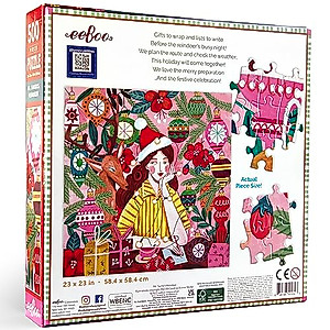 eeBoo Piece & Love: Ms. Santa's Reindeer - 500 Piece Puzzle - Adult Square Jigsaw, 23x23, Glossy Pieces, Christmas Holiday Themed