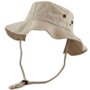 The Hat Depot 300N1510 Wide Brim Foldable Double-Sided Outdoor Boonie Bucket Hat (S/M, 2. Cotton - Khaki)