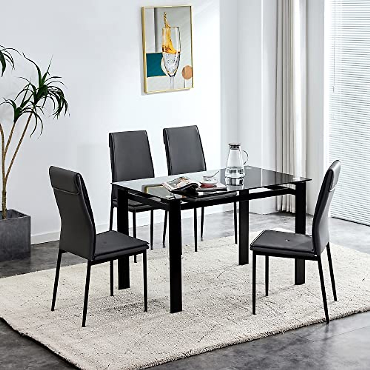 Meihua Modern Dining Chairs Set of 4 for Dining Room, Kitchen Chairs with 2 Layers of Leather Cushions, Chairs for Dining Room,Kitchen, Living Room (Black)