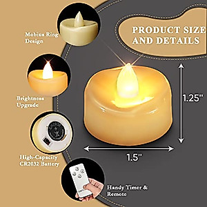 YOJACIKI Flameless Candles, 12 Pack Remote Control Tea Lights, Battery Candles Flickering, 6/8H Timer LED Tea Lights with Remote for Halloween Christmas Home Decor, Dia 1-1/2” X H 1-1/4”(Warm White)