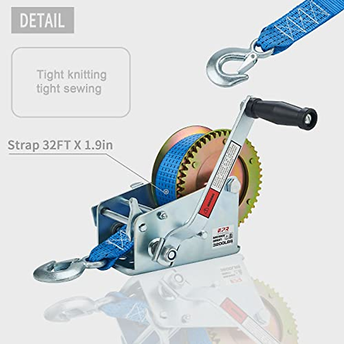 OPENROAD Boat Winch 3200lbs Hand Winch, with 32ft Blue Strap and 2 Speed switchable, for Boat Trailer Towing Winch……
