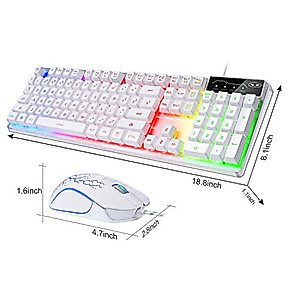 Gaming Keyboard and Mouse Combo, K1 RGB LED Backlit Keyboard with 104 Key Computer PC Gaming Keyboard for PC/Laptop(White)