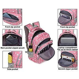 JiaYou School Backpack Dog Paw Prints Daypack For Teens Girls Primary School Students(Black 3PCS,20L)