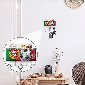 Portugal Flag Soccer Goa PU Leather Wall Mounted Key Hook Organizer Hanging Key Holder Decoration