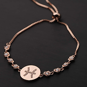 ENSIANTH Rose Gold Zodiac Sign Adjustable Bracelet Birthday Gift for Women (BR-Pisces)
